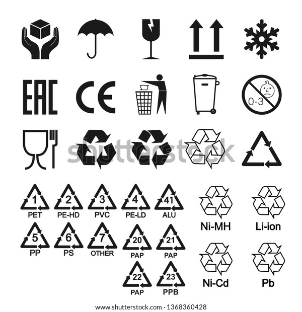 Iconos de empaquetado, signos de paquete definidos. Ilustración ...
