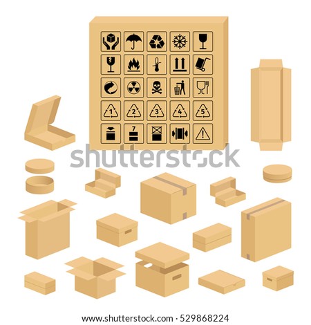 Packaging Symbols Carton Box Pack Set Stock Vector (Royalty Free ...
