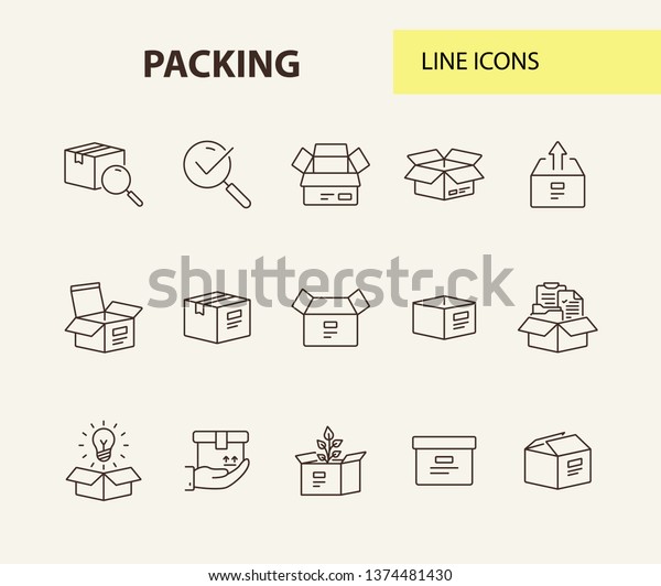 Packing Line Icon Set Delivery Packaging Stock Vector (Royalty Free ...