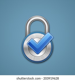 Padlock Check Mark On Blue Background Stock Vector (Royalty Free ...