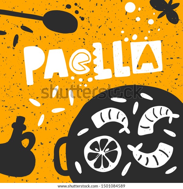 Paella vector hand drawn banner template. Traditional spanish dish ...