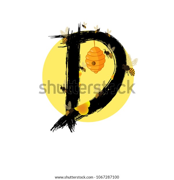 Paint Brush Letter D Bees Honey Stock Vector (Royalty Free) 1067287100