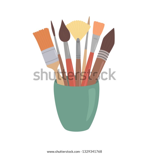 Paint Brushes Cup Cartoon Style Design Stock Vector (Royalty Free ...