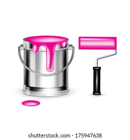 Paint Bucket Roller Isolated On White Stock Vector (Royalty Free ...
