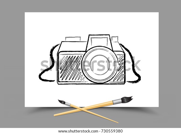 Paintbrush Drawing Camera On White Paper Stock Vector (Royalty Free ...