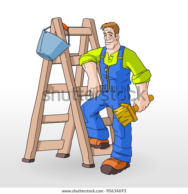 Painter Painting Ladder Stock Vector (Royalty Free) 90634693 | Shutterstock
