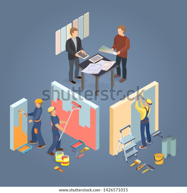 Painting Interior Design Services Construction Worker Stock Vector ...