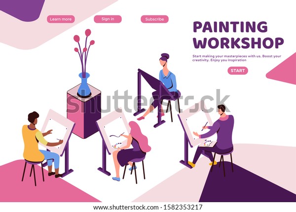 Painting Workshop Vector Illustration Students Draw Stock Vector ...