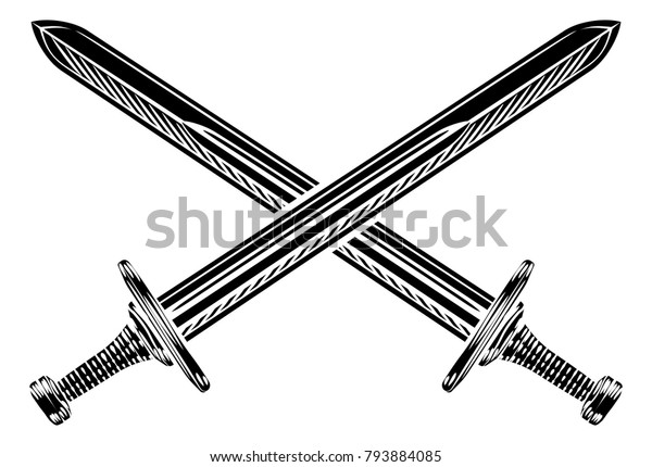 Pair Crossed Medieval Swords Retro Style Stock Vector (Royalty Free ...