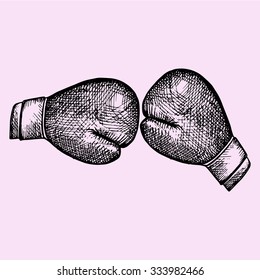 Pair Leather Boxing Gloves Doodle Style Stock Vector (Royalty Free ...