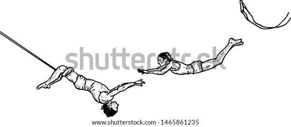 Pair Trapeze Artists Flying Through Air Stock Vector (Royalty Free ...