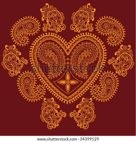 Paisley Heart Design Stock Vector (Royalty Free) 34399129 - Shutterstock