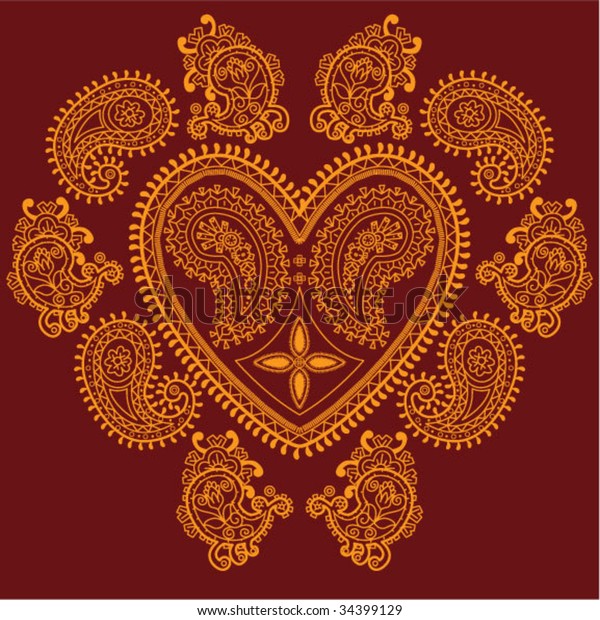 Paisley Heart Design Stock Vector (Royalty Free) 34399129