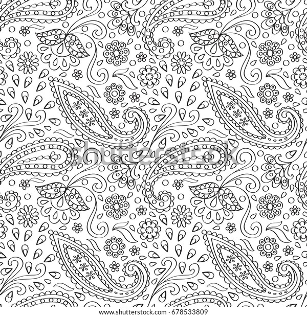 Paisley Outline Seamless Pattern Abstract Wallpaper Stock Vector ...