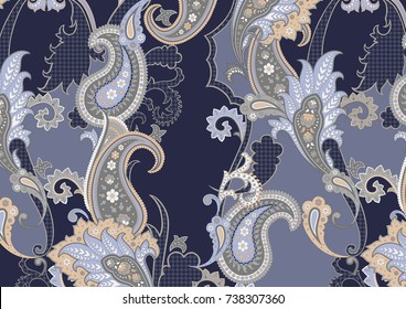 Paisley Pattern Blue Colors Floral Elements Stock Vector (Royalty Free ...