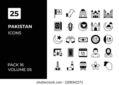 Pakistan Icons Collection Set Vector Line Stock Vector (Royalty Free ...