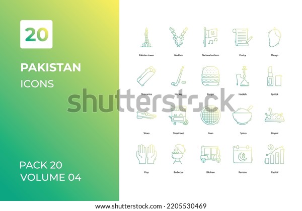 Pakistan Icons Collection Set Vector Line Stock Vector (Royalty Free ...