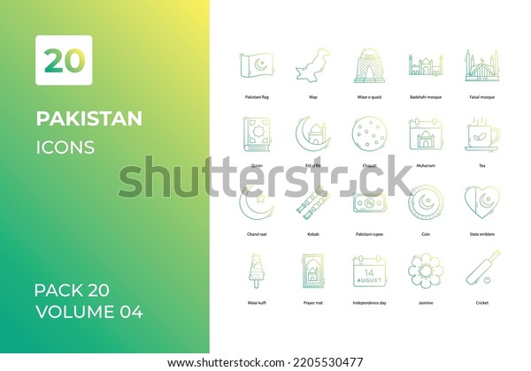 Pakistan Icons Collection Set Vector Line Stock Vector (Royalty Free ...