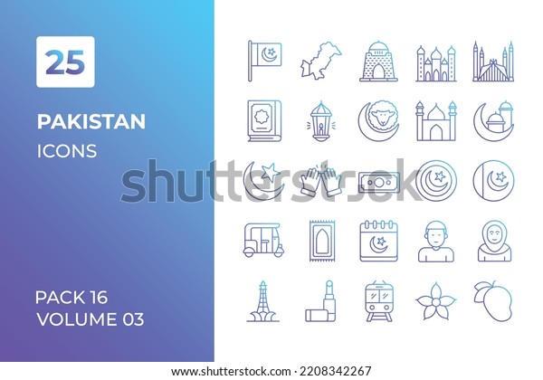Pakistan Icons Collection Set Vector Line Stock Vector (Royalty Free ...
