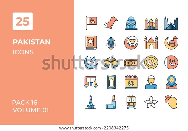 Pakistan Icons Collection Set Vector Line Stock Vector (Royalty Free ...