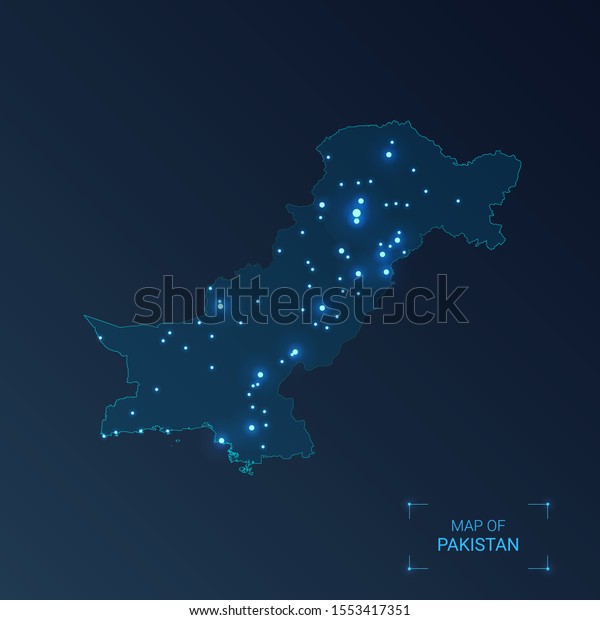 Pakistan Map Cities Luminous Dots Neon Stock Vector (Royalty Free ...