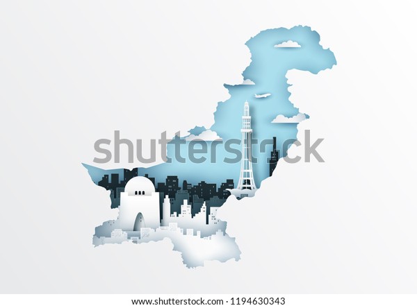Pakistan Map Concept Famous Landmark Paper: เวกเตอร์สต็อก (ปลอดค่า ...