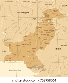 Pakistan Map Vintage Detailed Vector Illustration Stock Vector (Royalty ...