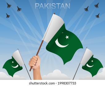 Pakistani Flags Fluttering Under Blue Sky Stock Vector (Royalty Free ...
