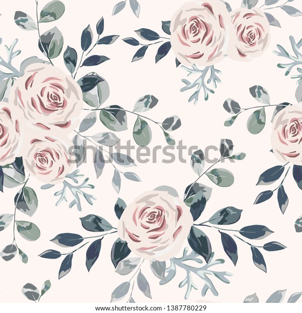 Pale Rose Gray Leaves Bouquets Background Stock Vector (Royalty Free ...