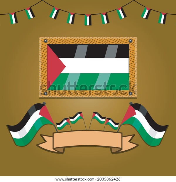 Palestine Flags On Frame Wood Label Stock Vector (Royalty Free ...