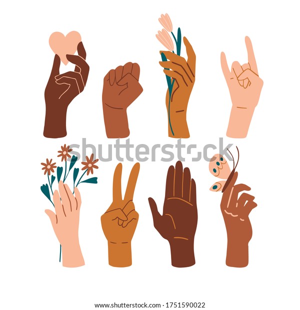 Palm Collection Different Skin Colors Hands Stock Vector (Royalty Free ...