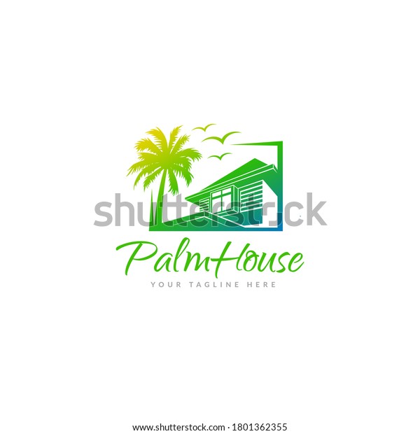 Palm House Logo Home Tree Icon Stock Vector (Royalty Free) 1801362355
