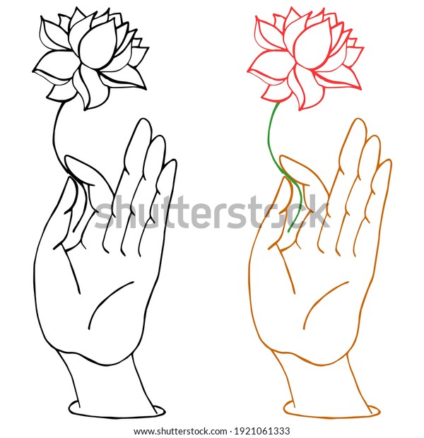 Palm Mudra Lotus Flower Lined Vector Stock Vector (Royalty Free ...