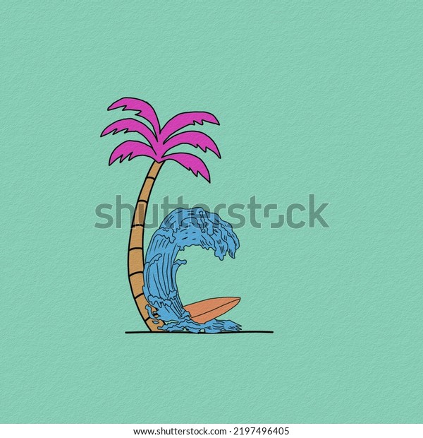 Palm Tree Big Wave Logo Stock Vector (Royalty Free) 2197496405 ...
