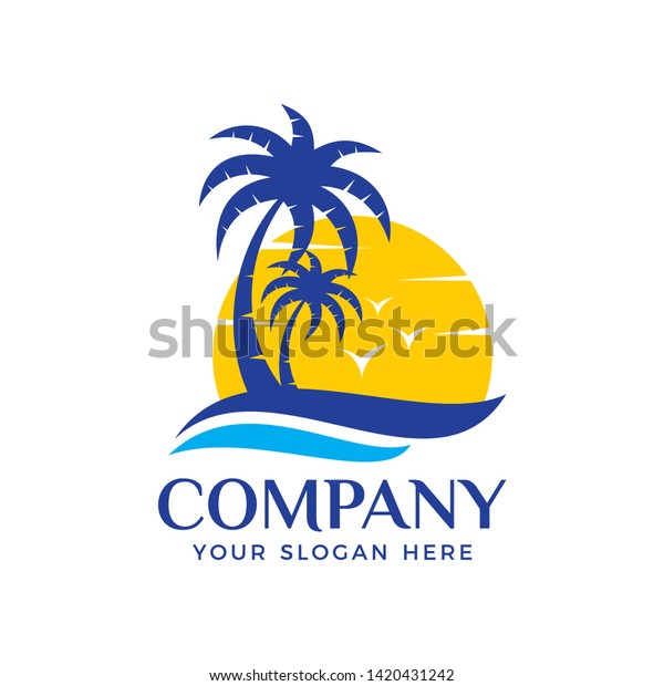 Palm Tree Logo Concept Sun Wave Stock Vector (Royalty Free) 1420431242
