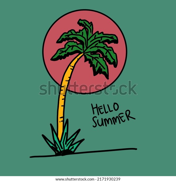 Palm Tree Summer Hello Summer Signs Stock Vector (Royalty Free ...