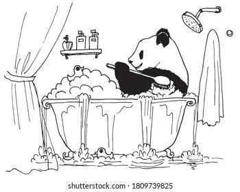 Panda Bathing Bubble Bath Panda Washing Stock Vector (Royalty Free ...