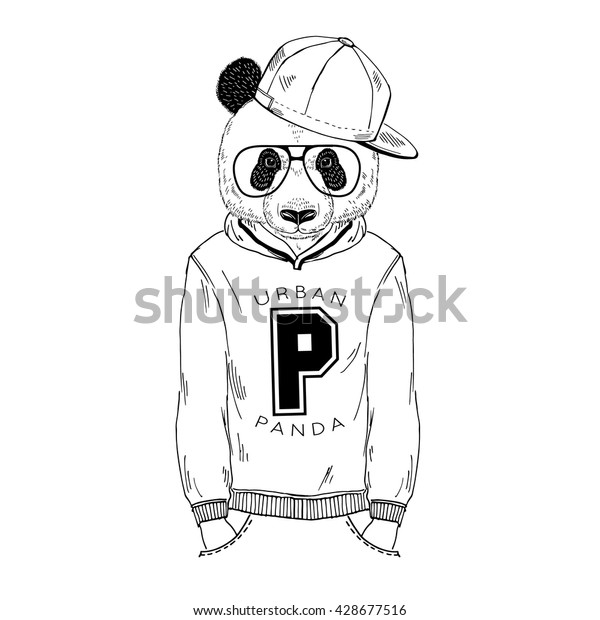 Panda Boy Dressed Hoodie Print Furry เวกเตอร์สต็อก (ปลอดค่าลิขสิทธิ์ ...