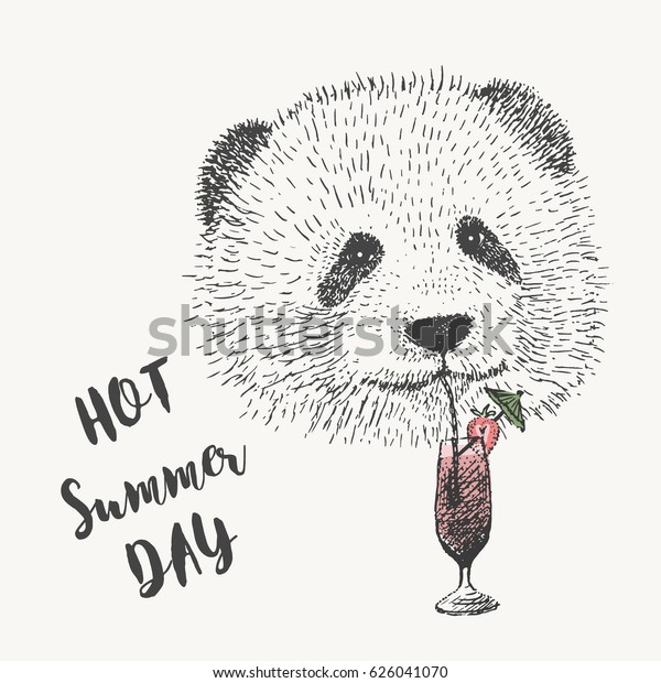 Panda Drinking Cocktail Freehand Drawing Vector Stock Vector (Royalty ...