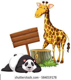Panda Giraffe Blank Sign Stock Vector (Royalty Free) 584019178 ...