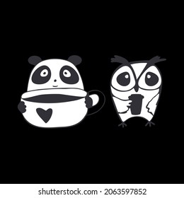 Panda Owl On Black Backgroundvector Illustration Stock Vector (Royalty ...