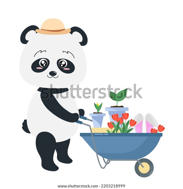 Panda Teddy Bear Garden Cart Stock Vector (Royalty Free) 2203218999 ...