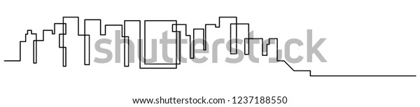 Panorama Continuous Line Drawing House Residential Stock Vector ...