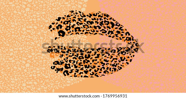 Panorama Design Leopard Print Lips On Stock Vector (Royalty Free ...