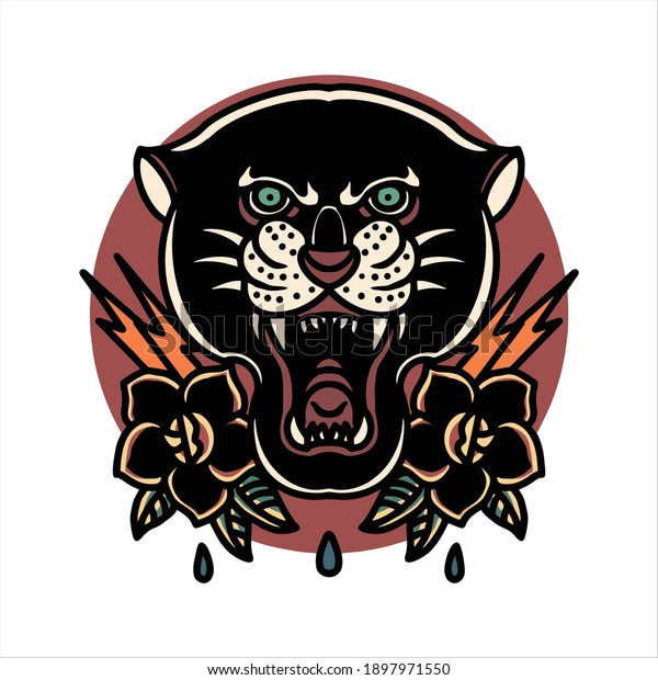 Panther Roses Tattoo Vector Design Stock Vector (Royalty Free) 1897971550