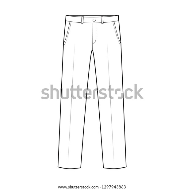 Pants fashion flat technical drawing template