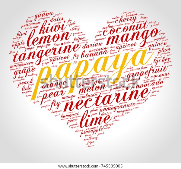 Papaya Word Cloud Shape Heart Italic Stock Vector (Royalty Free ...