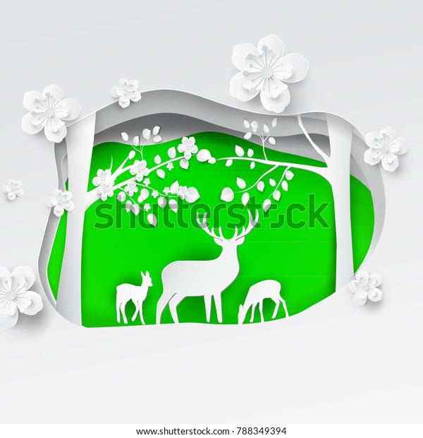 Paper Art Forest Landscape Vector Stock Stock Vector (Royalty Free ...