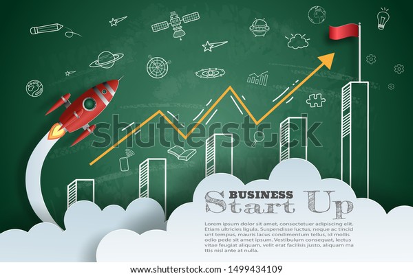 Paper Art Style Rocket Graph Flying Stock Vector (Royalty Free) 1499434109