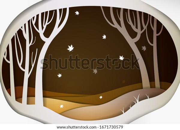 Paper Autumn Forest Landscape Falling Leaves Stock Vector (Royalty Free ...